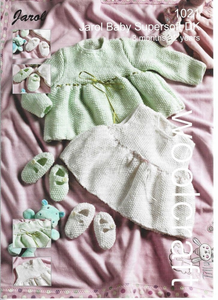 Woolcraft Baby & Toddler Dresses and Sandals Knitting Pattern in DK 1021