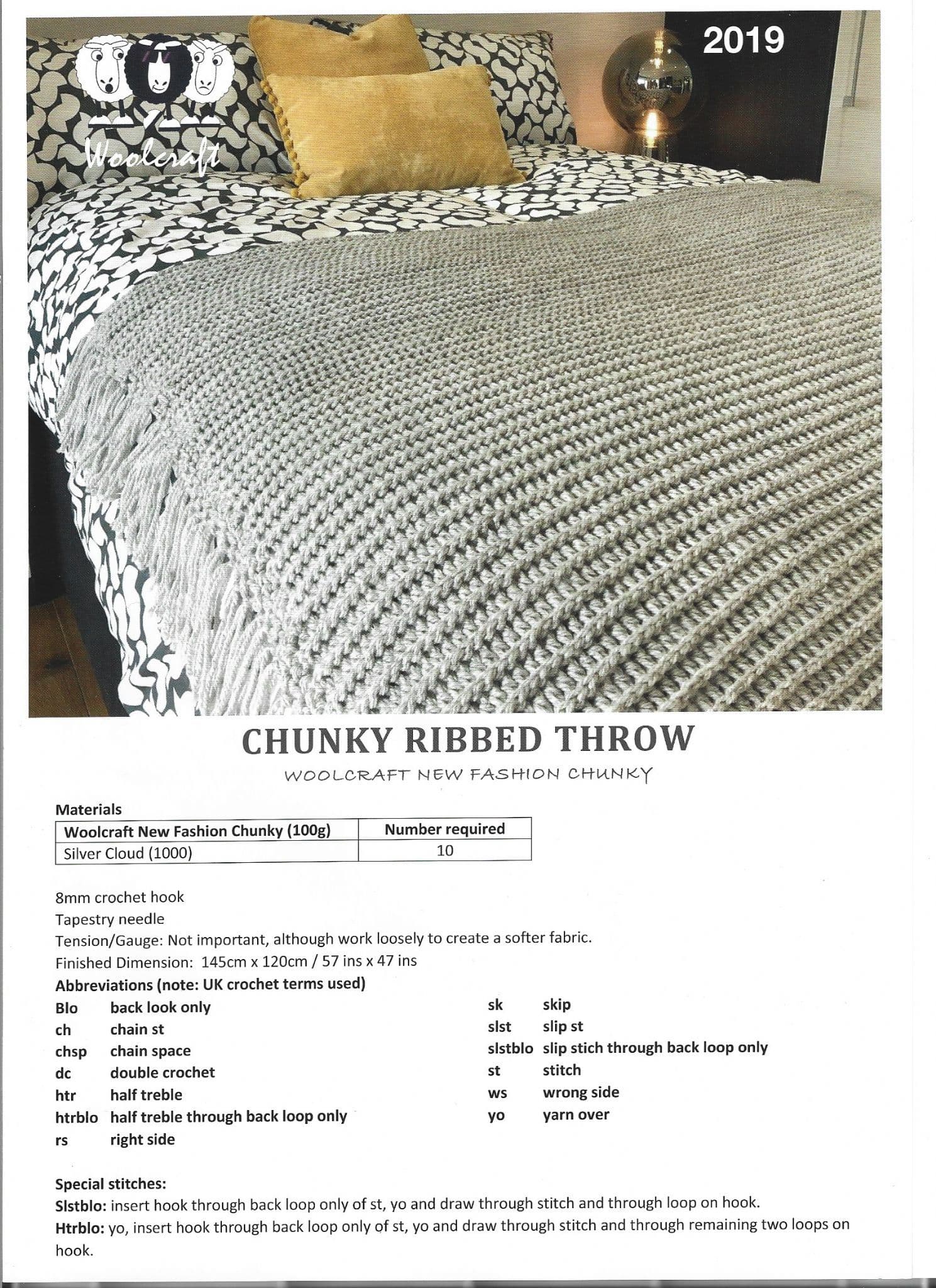 Woolcraft Chunky Ribbed Throw Crochet Pattern in New Fashion Chunky