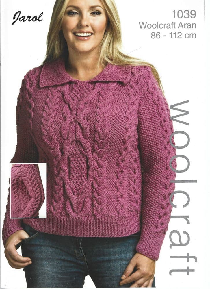 Woolcraft Ladies Cable Sweater Knitting Pattern in 25 Wool Aran 1039