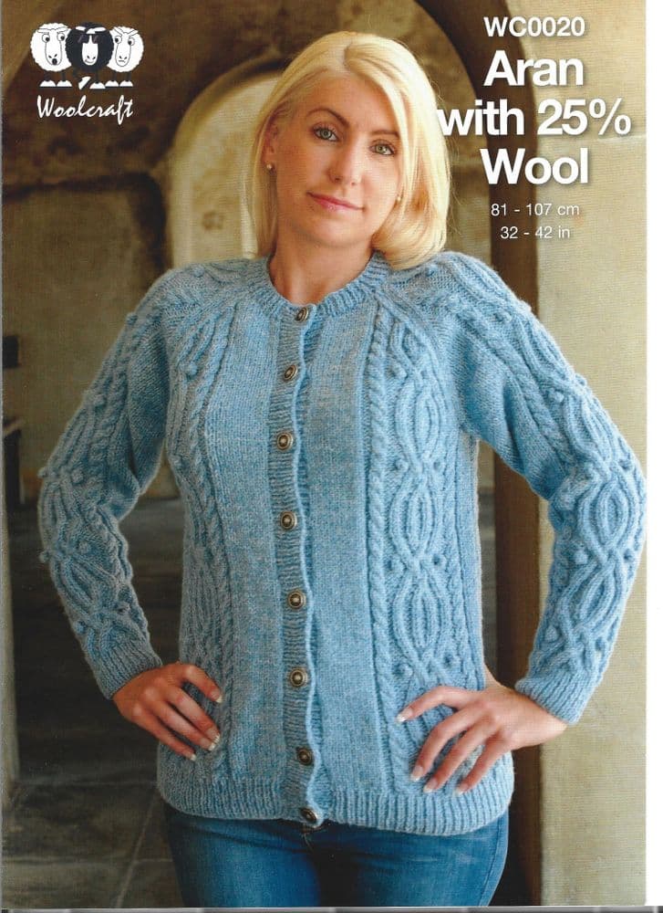 Woolcraft Ladies Cardigan Knitting Pattern in 25 Wool Aran WC0020