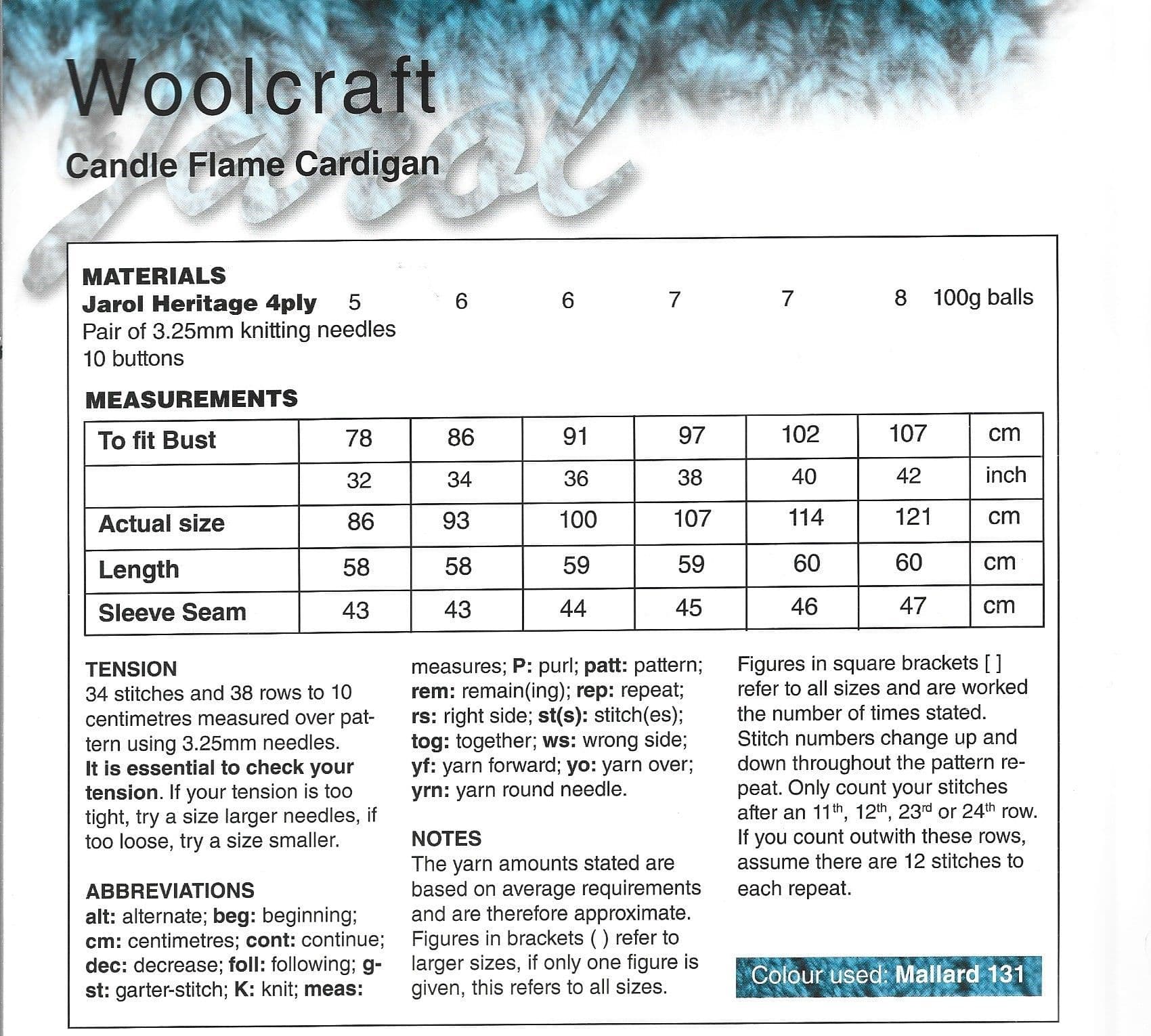 Woolcraft Ladies Cardigan Knitting Pattern in 4ply 1038