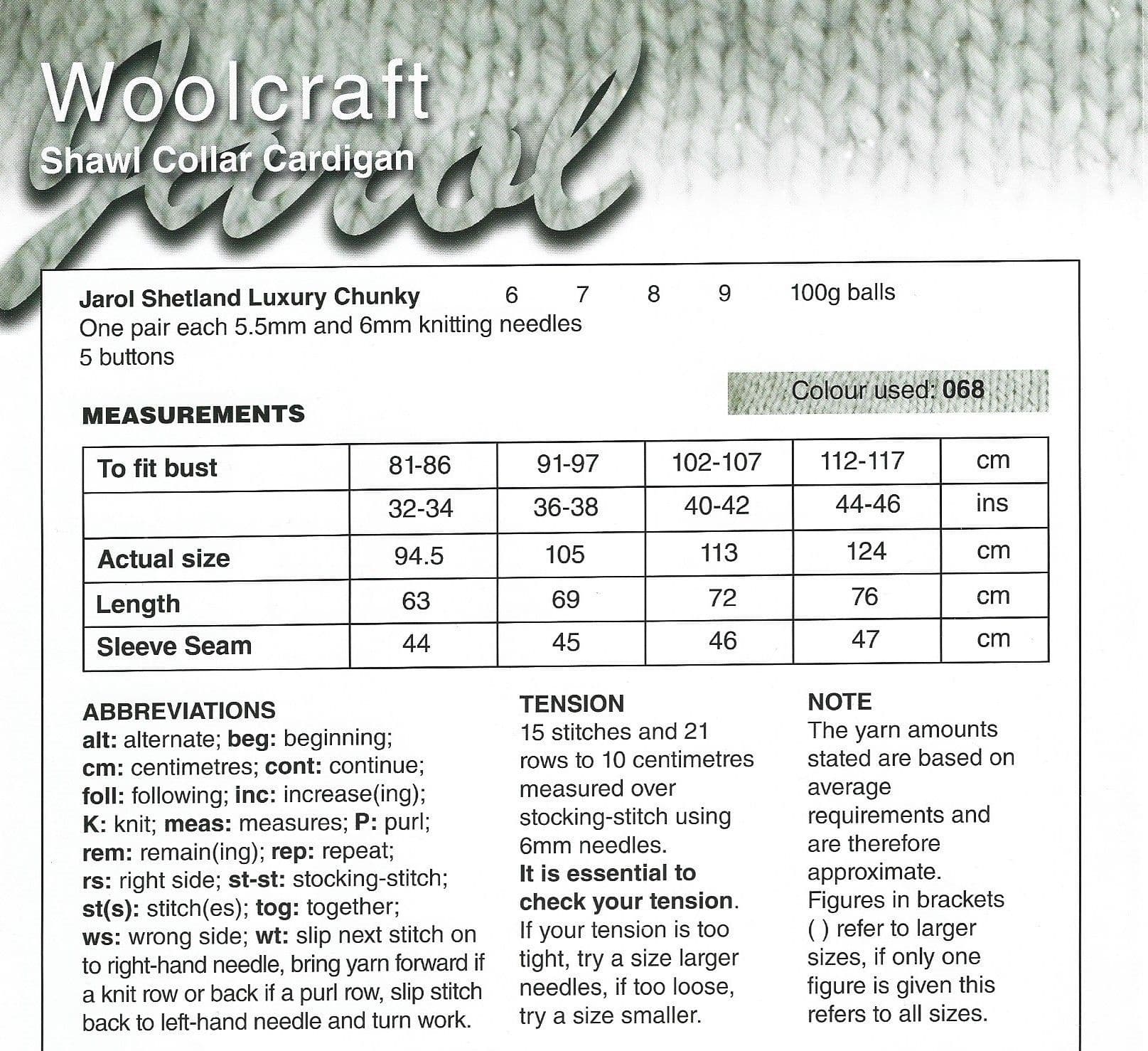 Woolcraft Ladies Cardigan Knitting Pattern in Shetland Tweed Chunky 1065