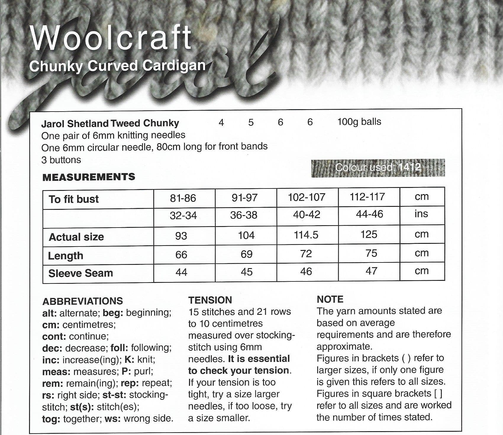 Woolcraft Ladies Cardigan Knitting Pattern in Shetland Tweed Chunky 1067