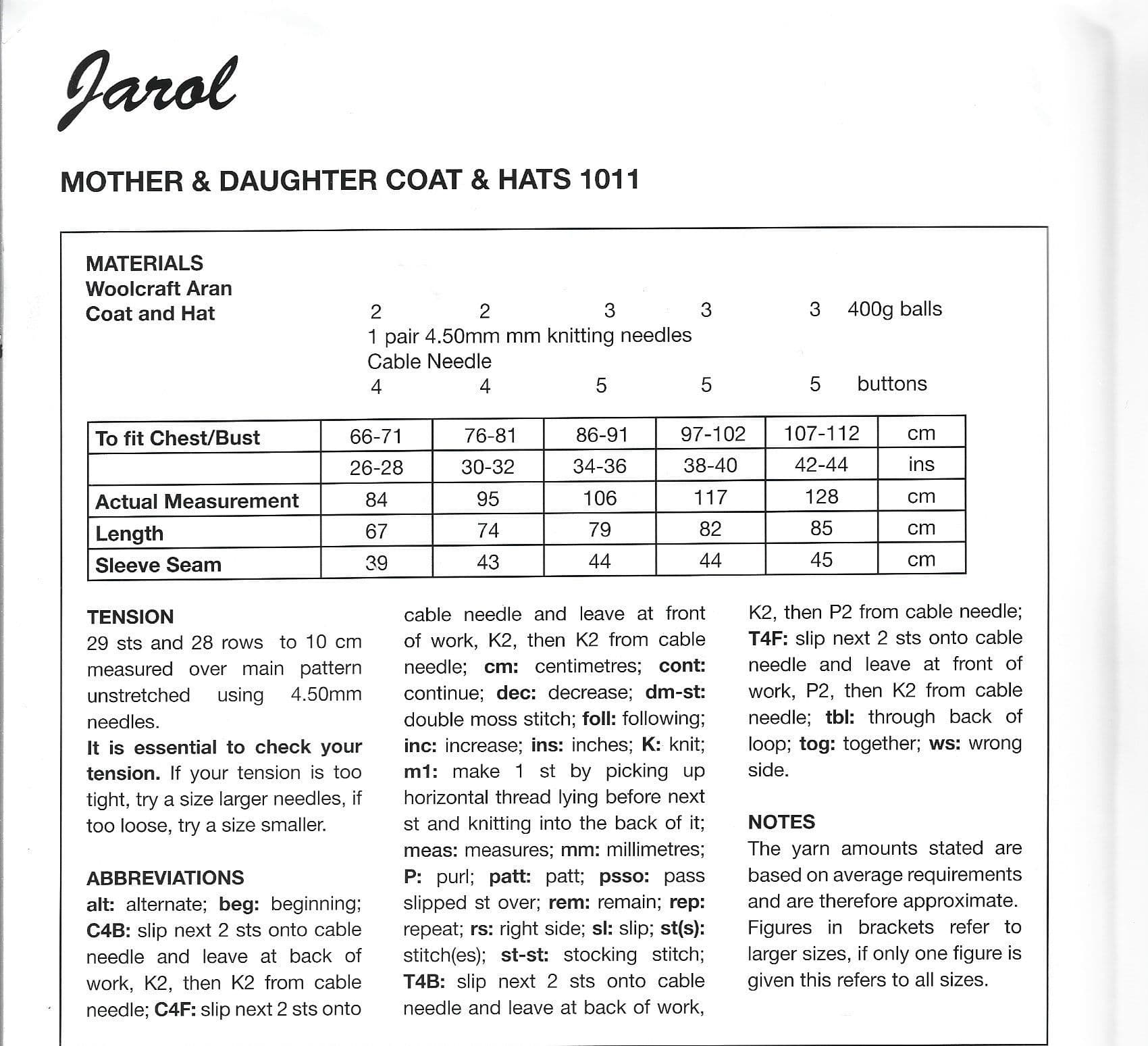 Woolcraft Ladies Coat and Hats Knitting Pattern in 25 Wool Aran 1011