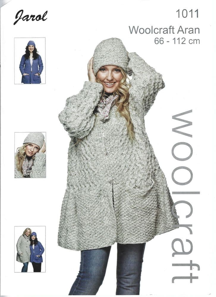 Woolcraft Ladies Coat and Hats Knitting Pattern in 25 Wool Aran 1011