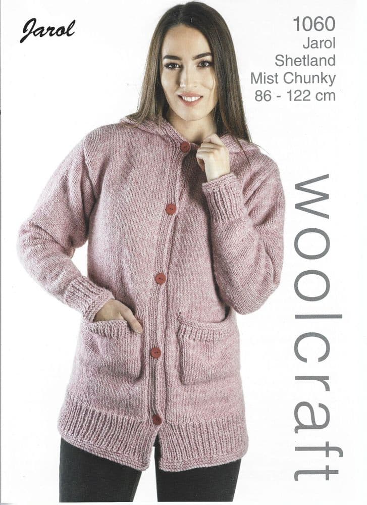 Woolcraft Ladies Hooded Coat Knitting Pattern in Jarol Shetland Mist Chunky 1060