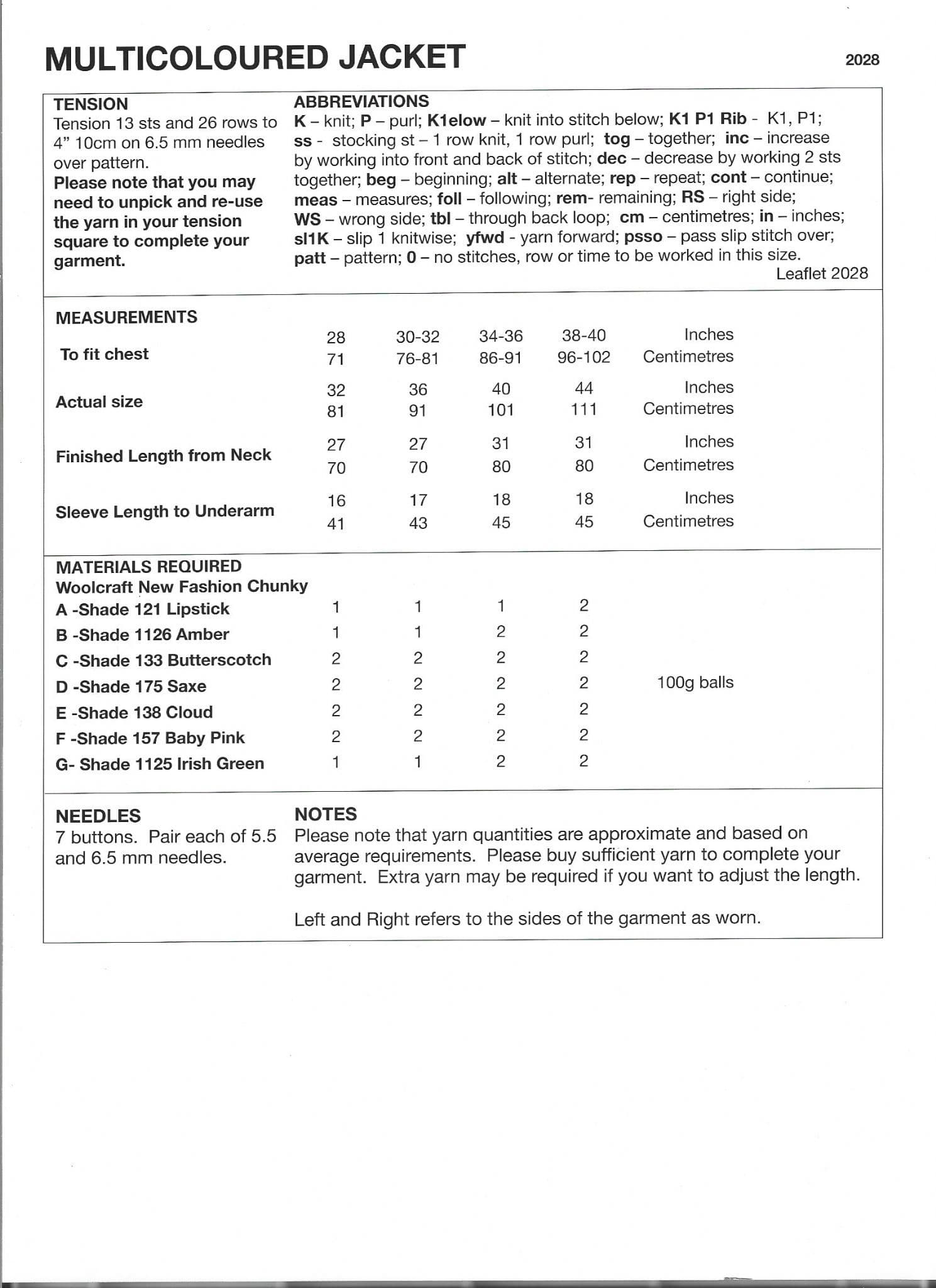 Woolcraft Ladies Jacket Knitting Pattern in New Fashion Chunky 2028