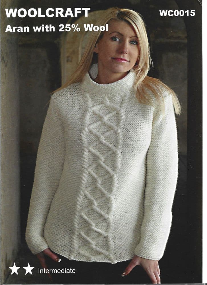 Woolcraft Ladies Jumper Knitting Pattern in 25 Wool Aran WC0015