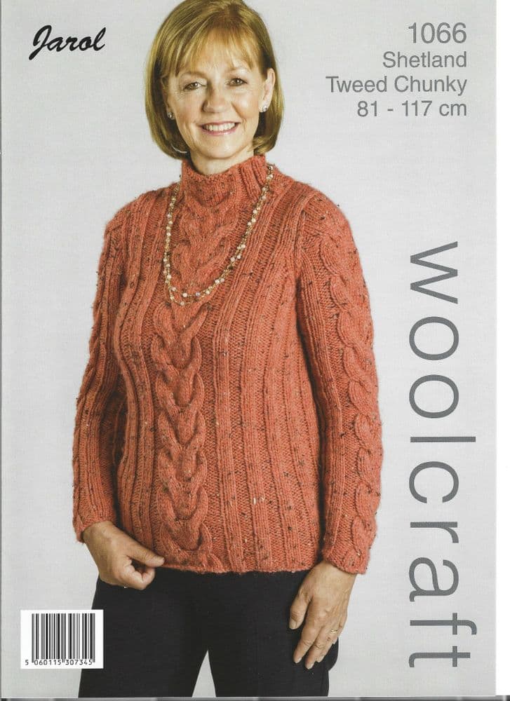 Woolcraft Ladies Jumper Knitting Pattern in Shetland Tweed Chunky 1066