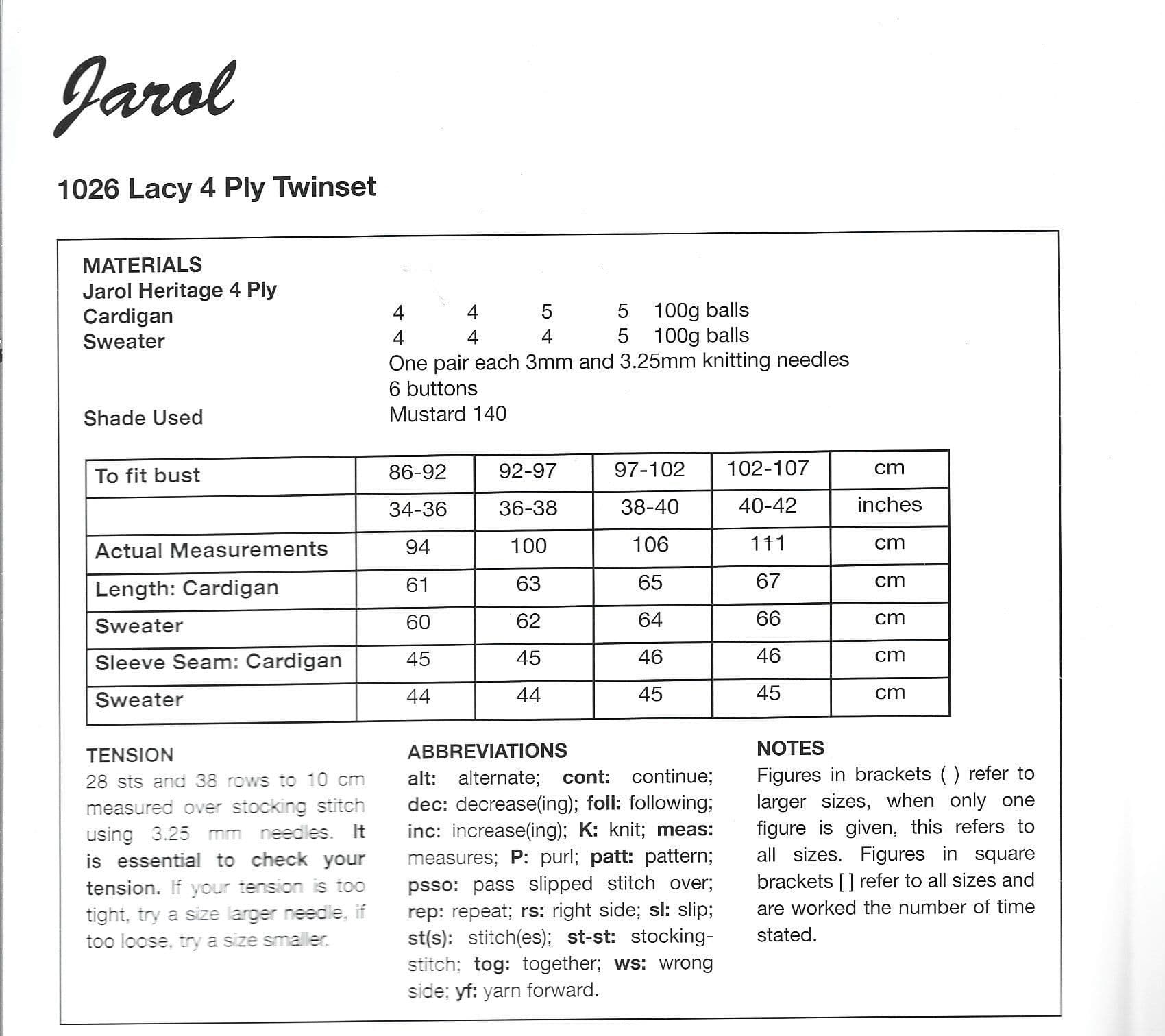 Woolcraft Ladies Twinset Knitting Pattern in 4ply 1026