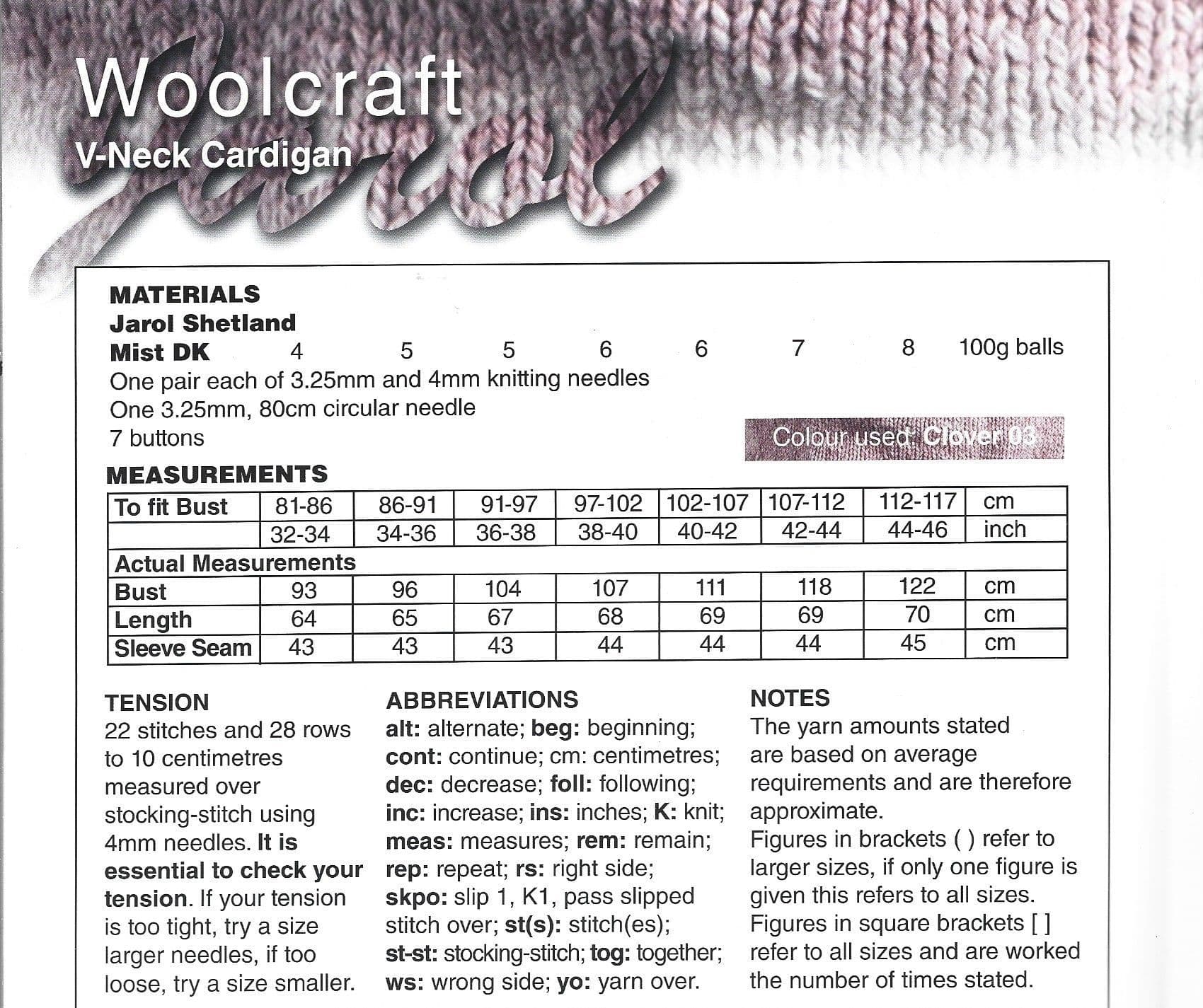 Woolcraft Ladies V-Neck Cardigan Knitting Pattern in DK 1057