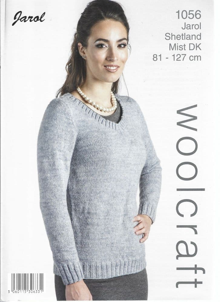 Woolcraft Ladies V-Neck Jumper Knitting Pattern in DK 1056