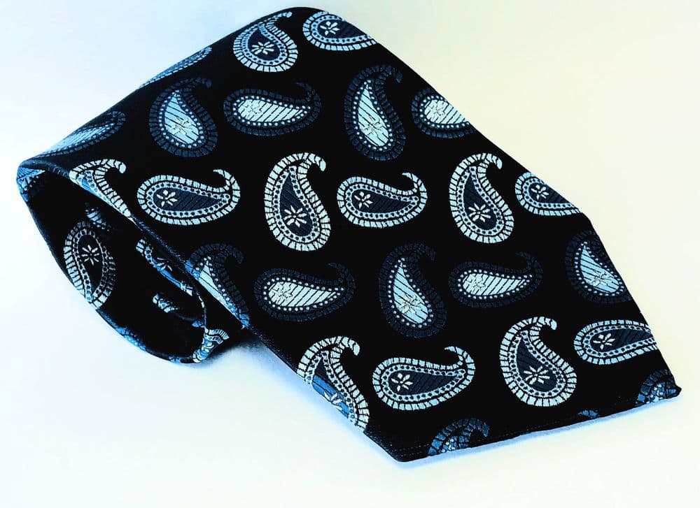 Blue Curly Paisley Patterns Hand Made Shiny Formal Silk Tie Striped Tie ...