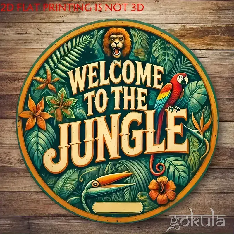 Wooden Welcome to the Jungle Wall Art Round Wreath Decorative Sign