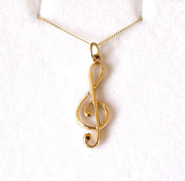 9ct Gold Treble Clef Pendant with 18" 9ct Gold Chain | musical gifts online