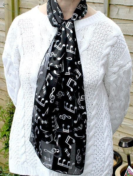 Black Scarf with White Notes by Tie Studio - Music Scarves | musical ...