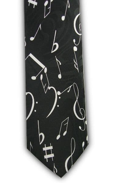 Black Music Tie with White Notes & Clefs - Music Tie | musical gifts online