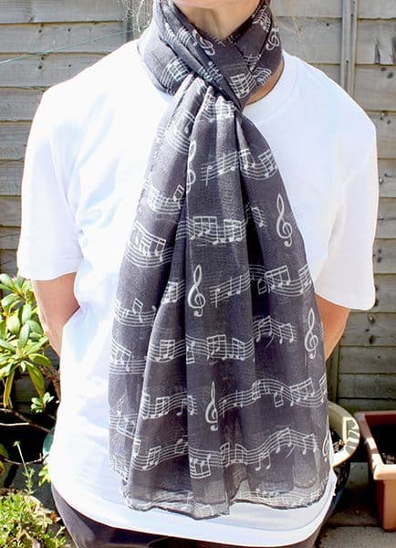 Dark Grey Scarf with White Music Design - Music Scarf | musical gifts ...