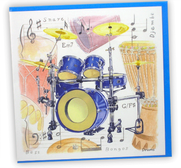 Drum Kit Square Greetings Card - Music Card | musical gifts online