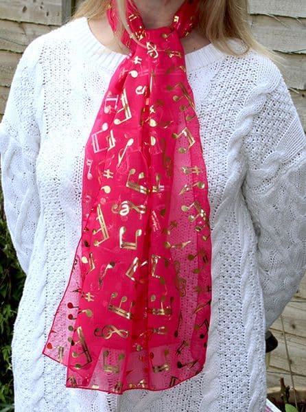 Fuschia Scarf with Gold Foil Notes - Music Scarves | musical gifts online