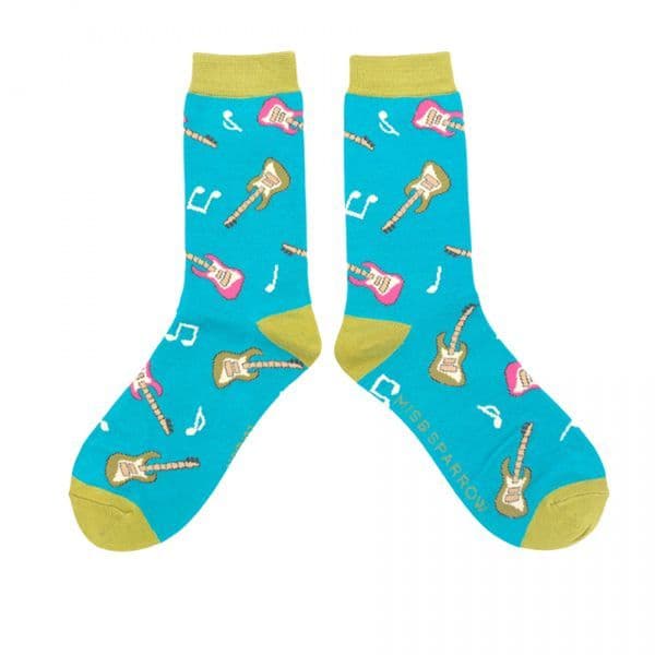 Ladies Turquoise Guitar Bamboo Socks - Music Socks | musical gifts online
