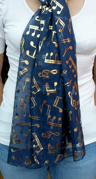 Navy Blue & Gold Music Scarf - Music Scarves | musical gifts online