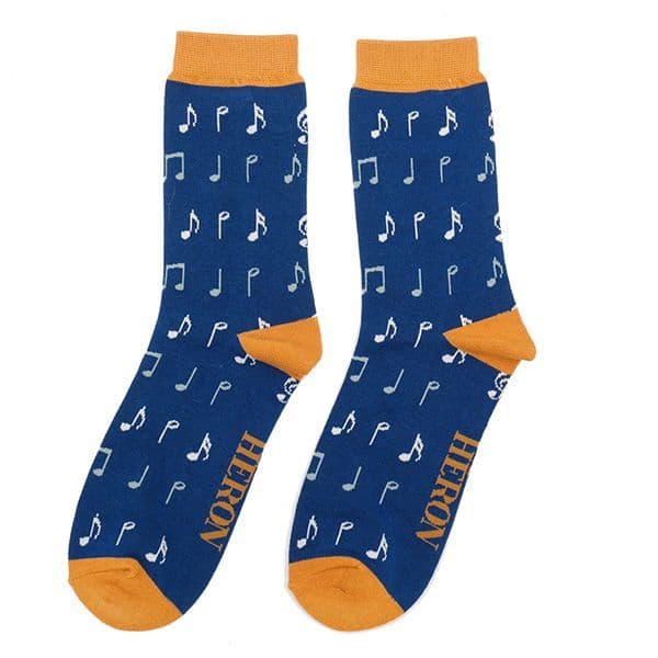 Navy Music Notes Bamboo Socks - Music Socks | musical gifts online