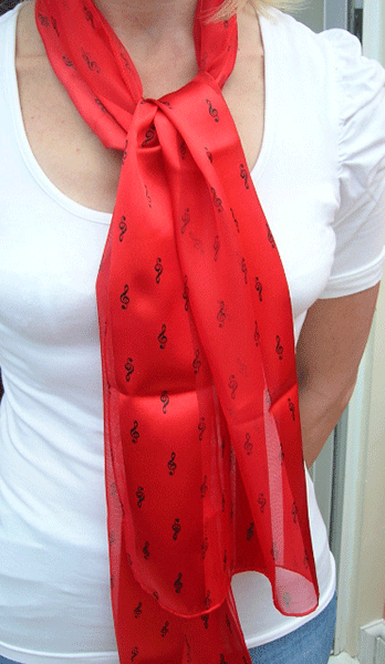 Red Music Scarf with Black Treble Clefs - Music | musical gifts online
