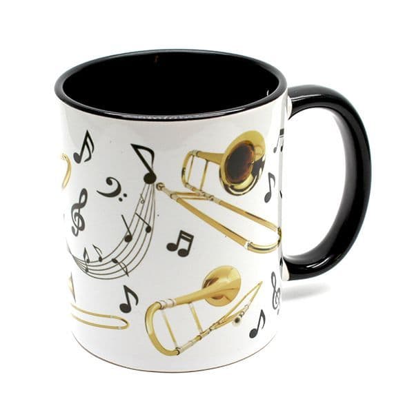 Trombone Bass Clef Mug with Black Handle & Inside | musical gifts online