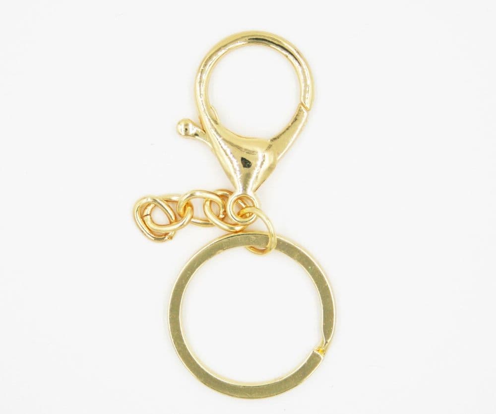 5 x Gold plated key ring with large lobster clasp & chain