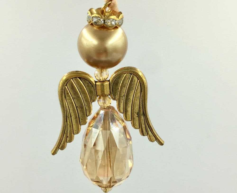 Gold Pearl & Crystal Citrine Tear Drop Angel Kit 5 7cm x 10pcs