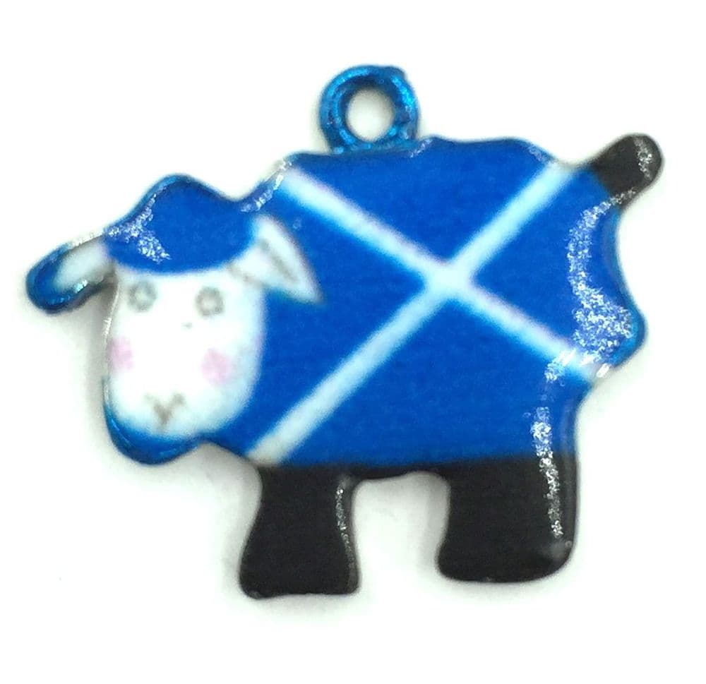 Scottish charm - Blue and white Saltire flag - Dolly the sheep - 17mm x ...
