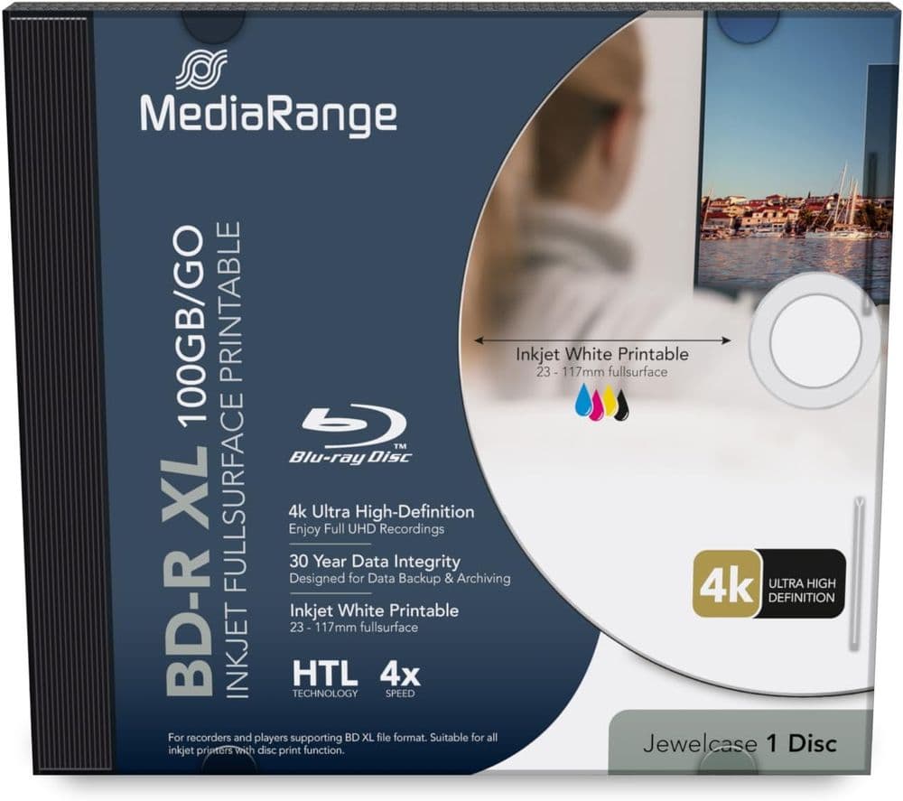 1 MediaRange BD-R XL Extra Large Blu ray HTL 100GB 4x Printable blank ...