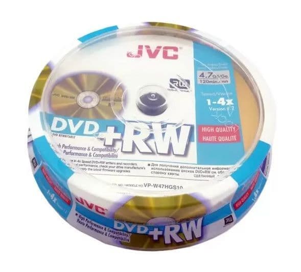 10 JVC Blank DVD RW discs 4x 4 7GB 120 mins Rewritable for DVD recorder