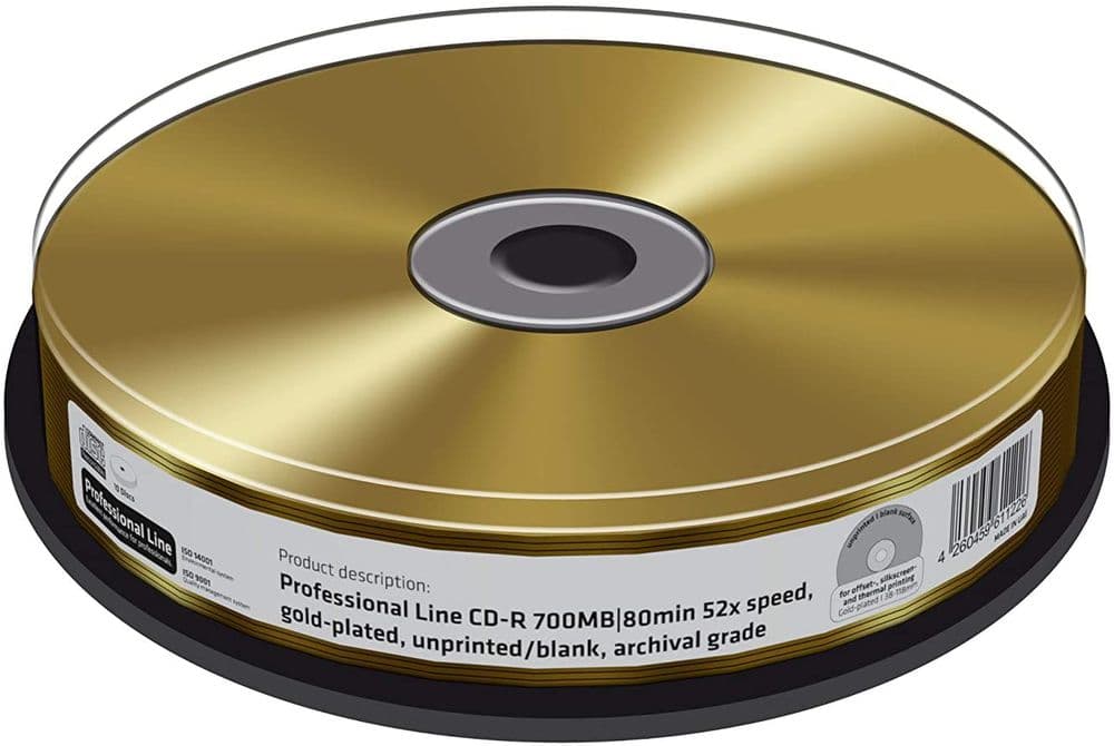 10 MediaRange MRPL510 Archival Grade CD Blank CD-R 700MB Gold plated discs