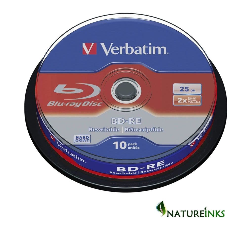 10 Verbatim 43694 BD-RE BDRE Rewritable 25GB 2x Blank Blu ray discs in ...