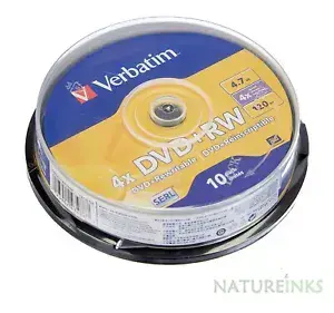 10 Verbatim Blank DVD RW Rewritable 4X 120 mins DVD SERL Discs Spindle ...
