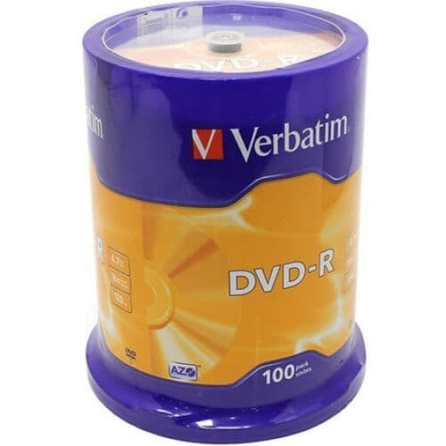 100 Genuine Verbatim 43549 Blank DVD-R 16x 4 7GB DVD Non Printable ...