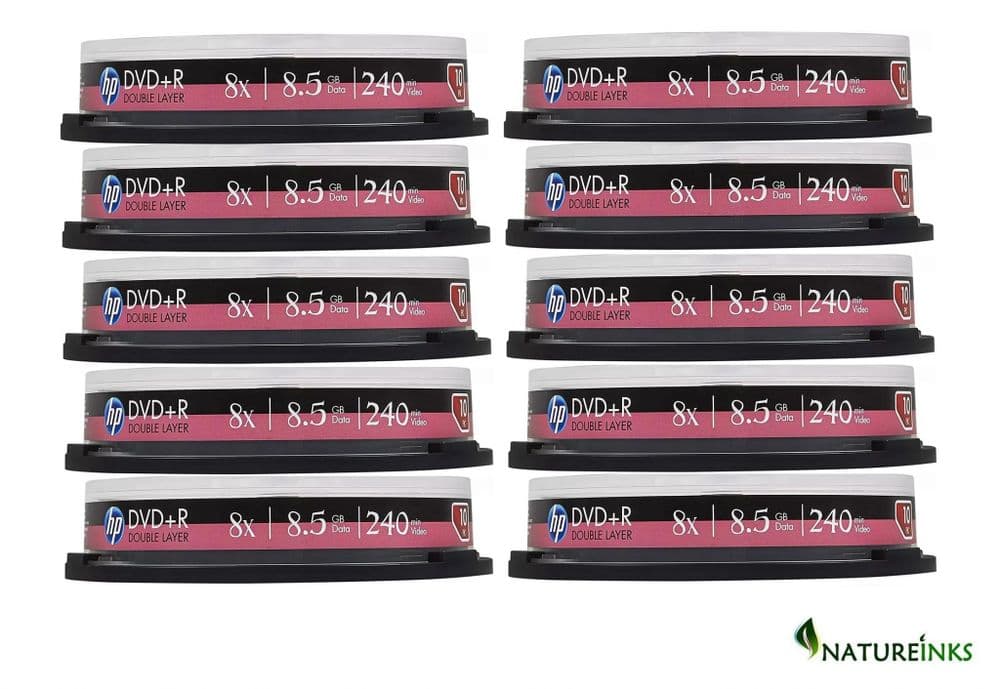 100 HP Blank DVD R DL Double Layer Printable 8 5GB 8x Discs DRE00060WIP ...