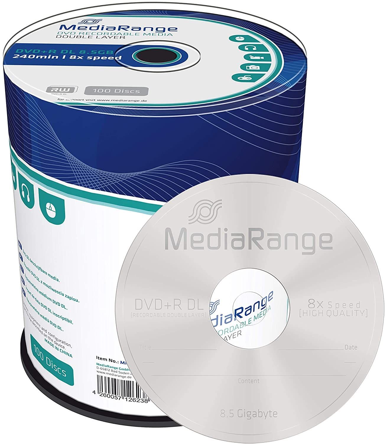 100 MediaRange Dual Layer DVD R Double DL 8x Blank disc MR470 Ritek
