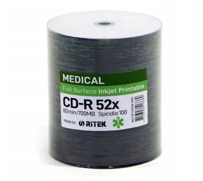 100 Ritek Inkjet White CD-R 52x Printable 700 MB Blank CD Discs Medical ...