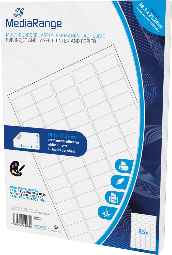 100 Sheets x 65 per sheet A4 self adhesive address Matt postal White ...