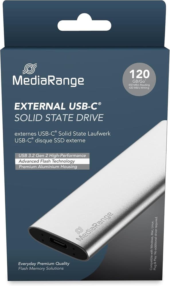 120GB MediaRange External Portable SSD USB Type-C 3 2 GEN 2 Solid State ...