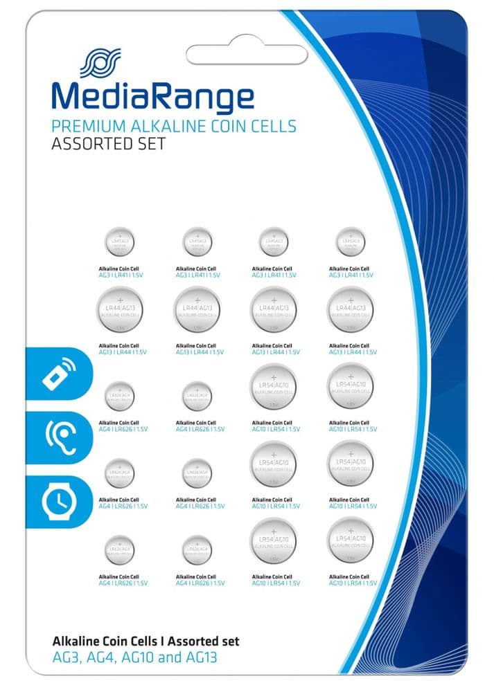 20 Mediarange AG3 AG4 AG10 AG13 Assorted Coin Cells Button Batteries 1 ...