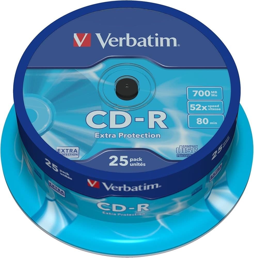 25 Genuine Verbatim Extra Protection CD-R 52x 700MB 80m Blank CD Discs ...
