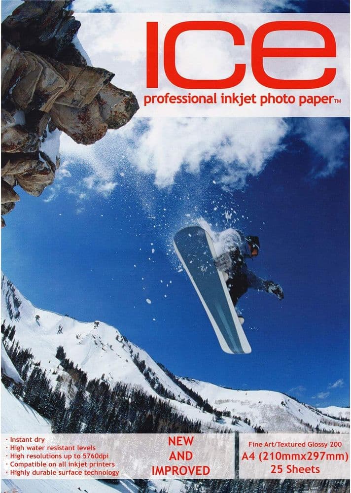 25 ICE 200gsm A4 Fine ART Textured GLOSS coated Professional PHOTO ...