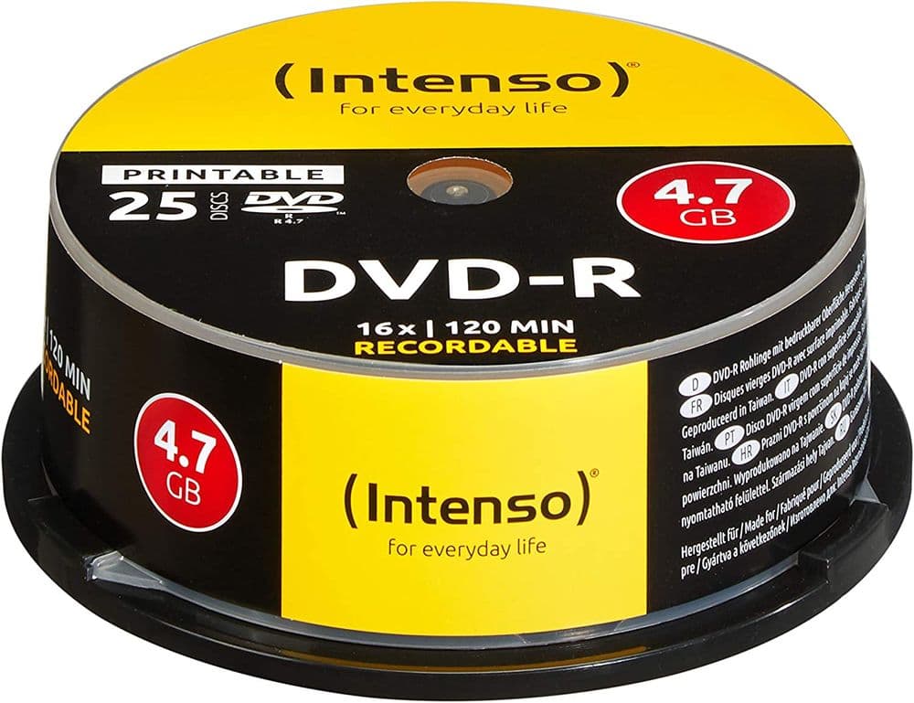 25 Intenso Blank Printable DVD DVD-R 16x 4 7GB 120 mins discs Cakebox ...