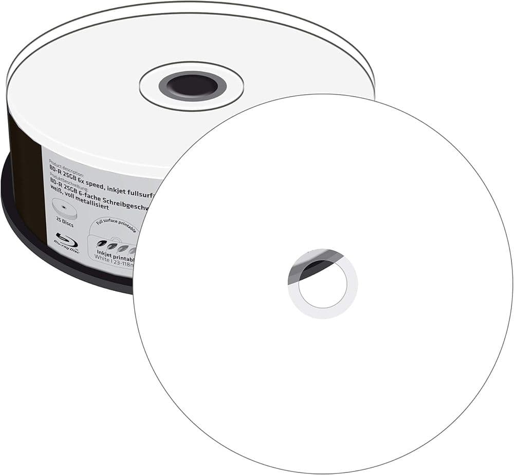 25 Mediarange Blu Ray 6x Inkjet Printable Blank discs BDR BD-R 25GB ...