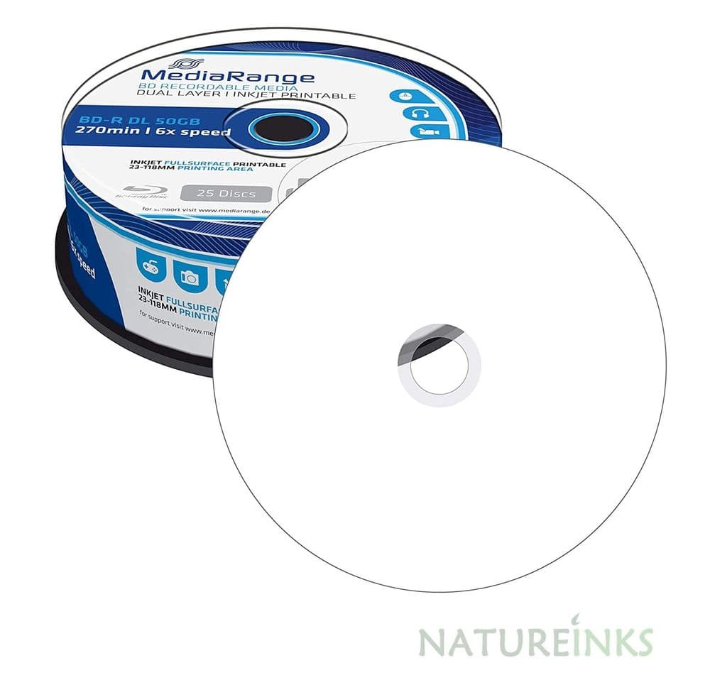 25 Mediarange Bluray BDR BD-R DL Double Layer 50GB 270 min Printable 6x ...