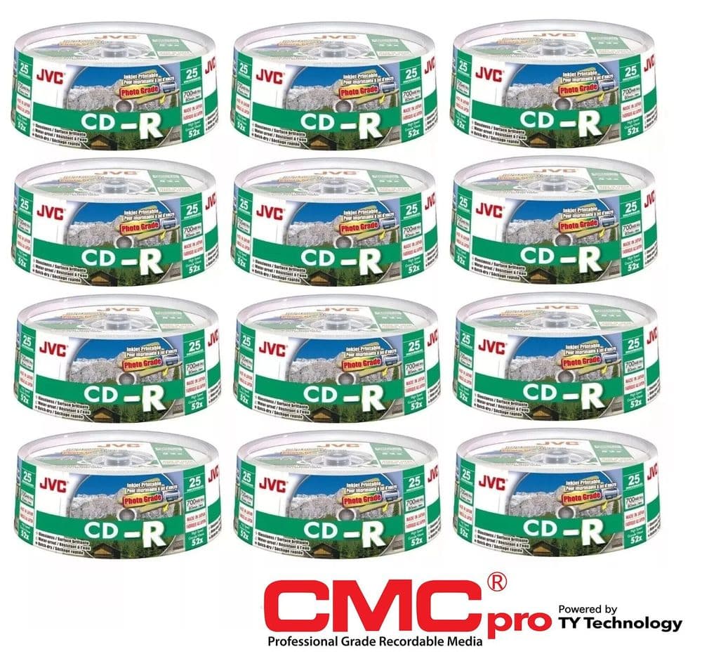 300 JVC CD Gloss Printable WaterProof Blank CD-R 52x 700MB 80 mins ...